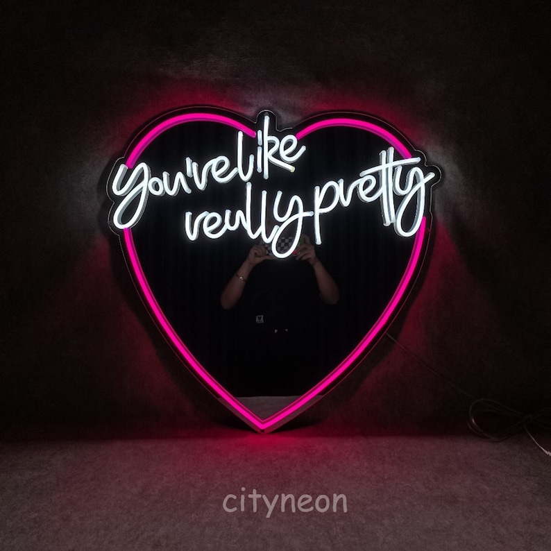 Heart Neon Sign Mirror: Irregular Wavy LED Wall Mirror - Etsy