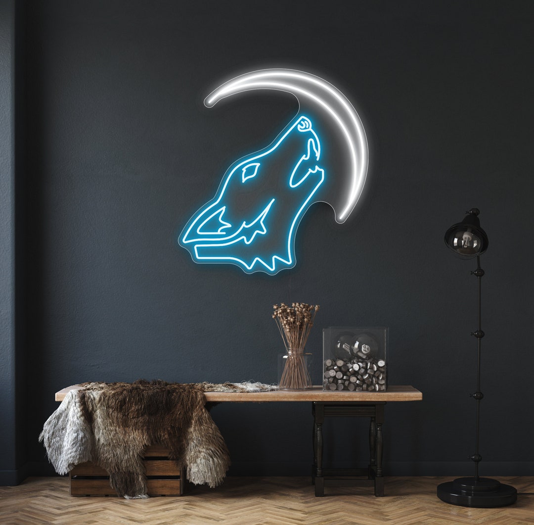 Wolf Neon Sign - Cool Hype Beast Decor Night Light With Moon and Wolves ...