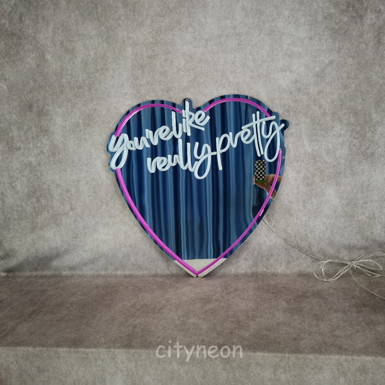 Heart Neon Sign Mirror: Irregular Wavy LED Wall Mirror - Etsy