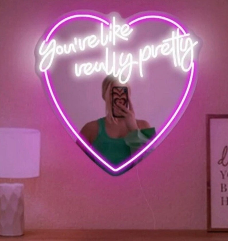 Heart Neon Sign Mirror: Irregular Wavy LED Wall Mirror - Etsy