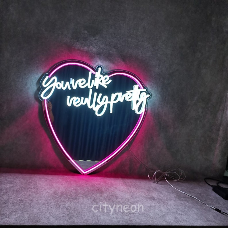 Heart Neon Sign Mirror: Irregular Wavy LED Wall Mirror - Etsy