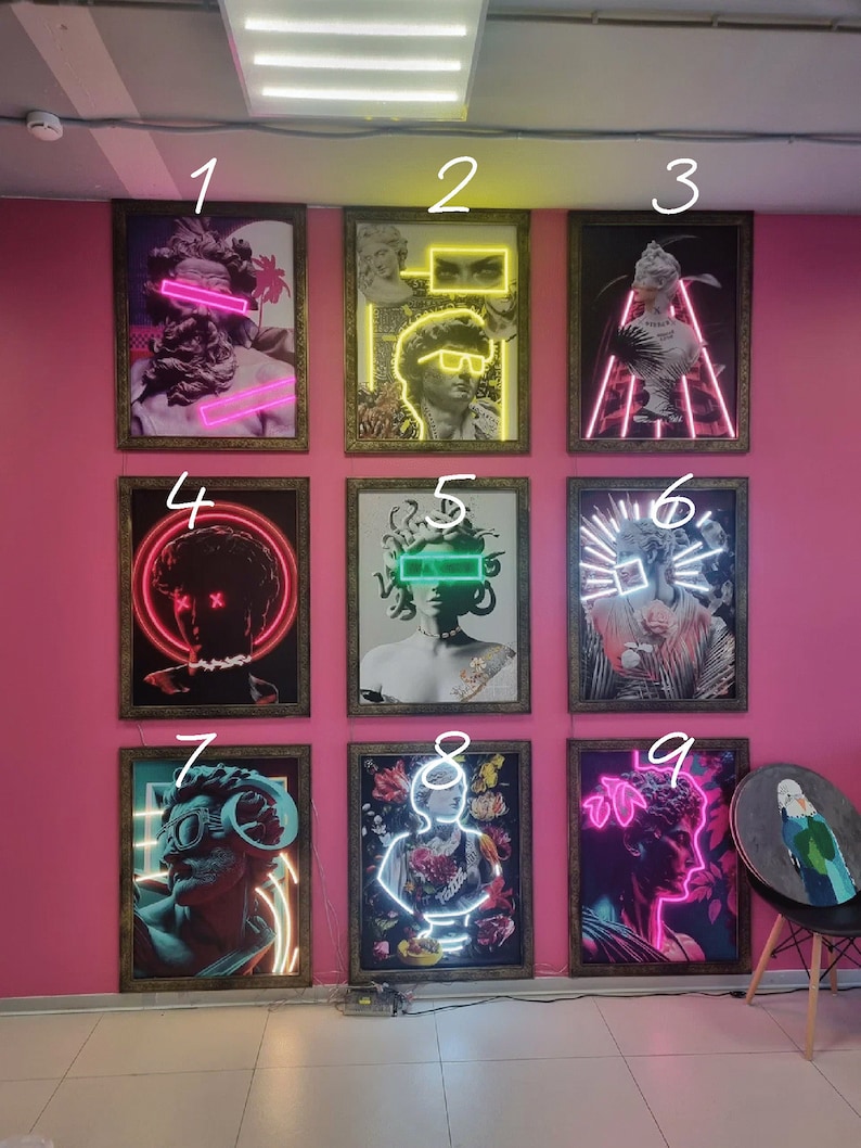 Contemporary Neon Art Painting: Modern Framed Canvas (24x32 Inch) - Etsy