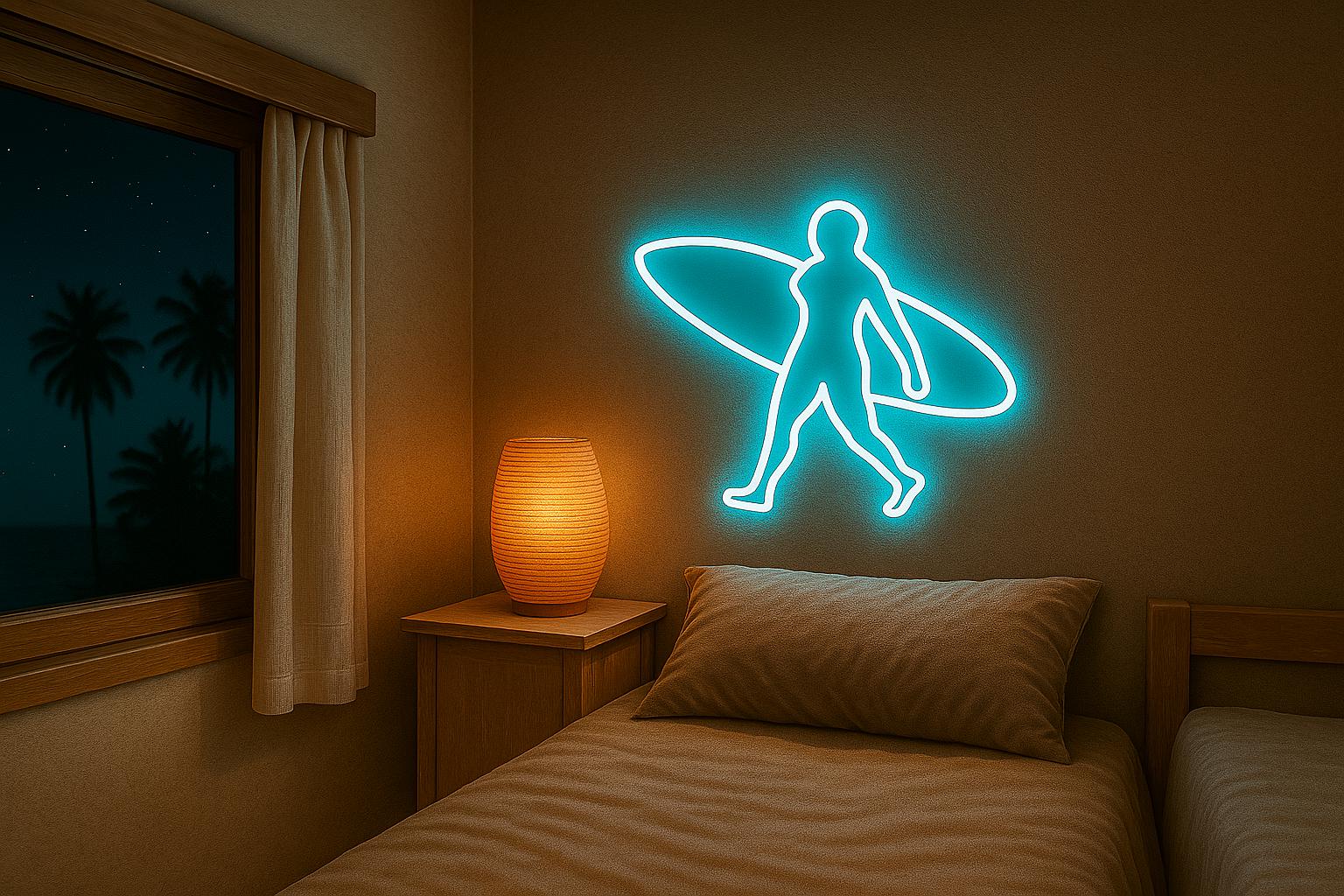 Surfboard Neon Sign: Surf Girl LED Light - Coastal Wall Art - Etsy