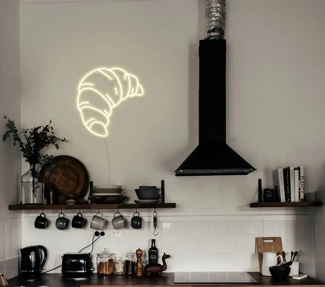 Croissant Neon Sign, Bakery Kitchen Decor, LED Light-up Art, Cafe ...
