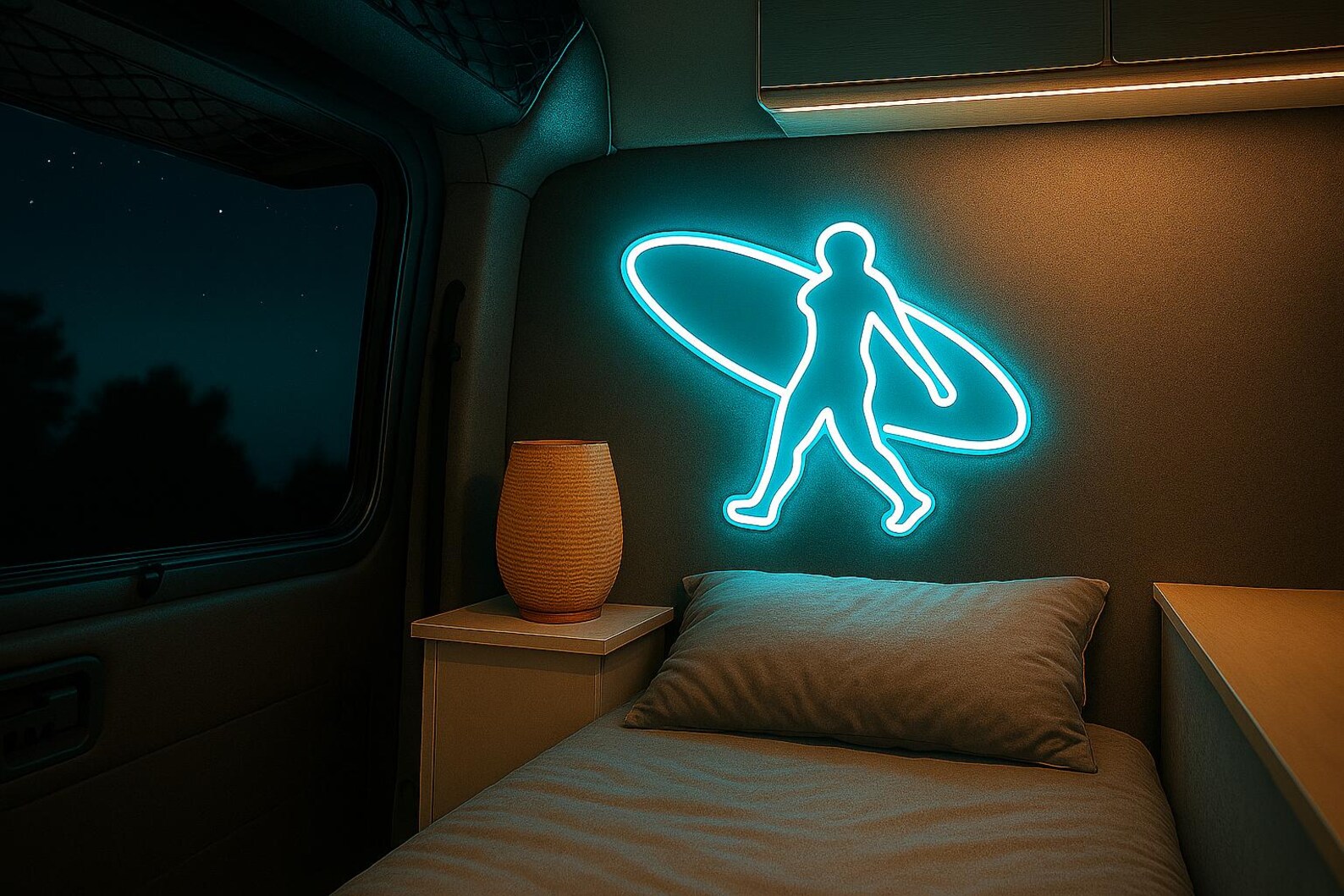 Surfboard Neon Sign: Surf Girl LED Light - Coastal Wall Art - Etsy