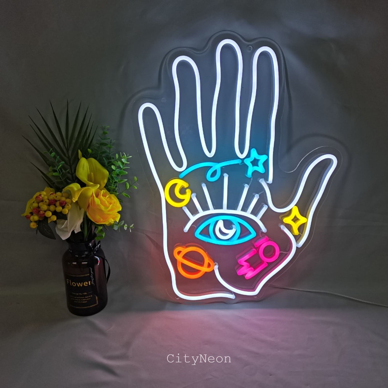 Custom Hand Neon Sign: Palmistry Wall Decor - Etsy