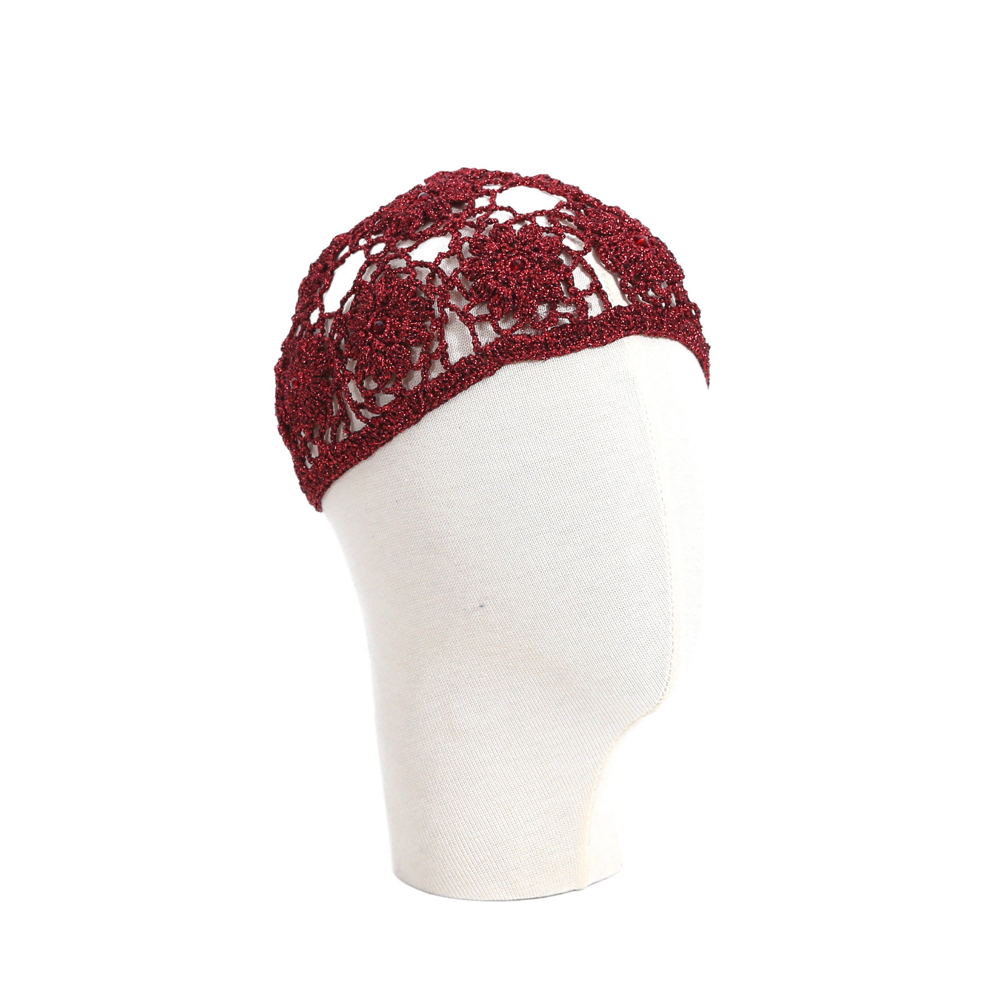 Crochet Glittery Rope Mesh Hat, All Color Skull Cap, Netted Mesh Beanie ...