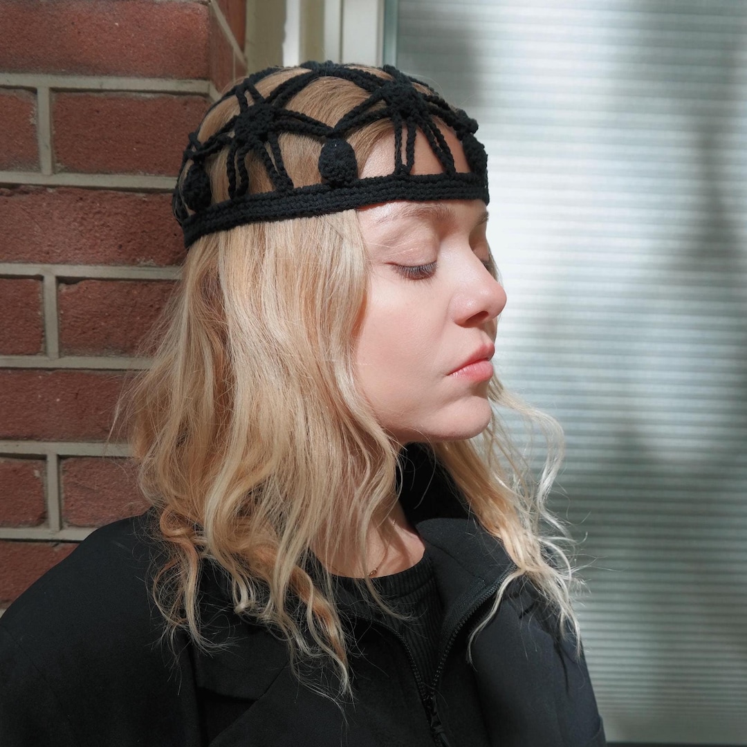 Black Rope Mesh Hat,crochet Skull Cap, Netted Mesh Beanie, Handmade Hat ...