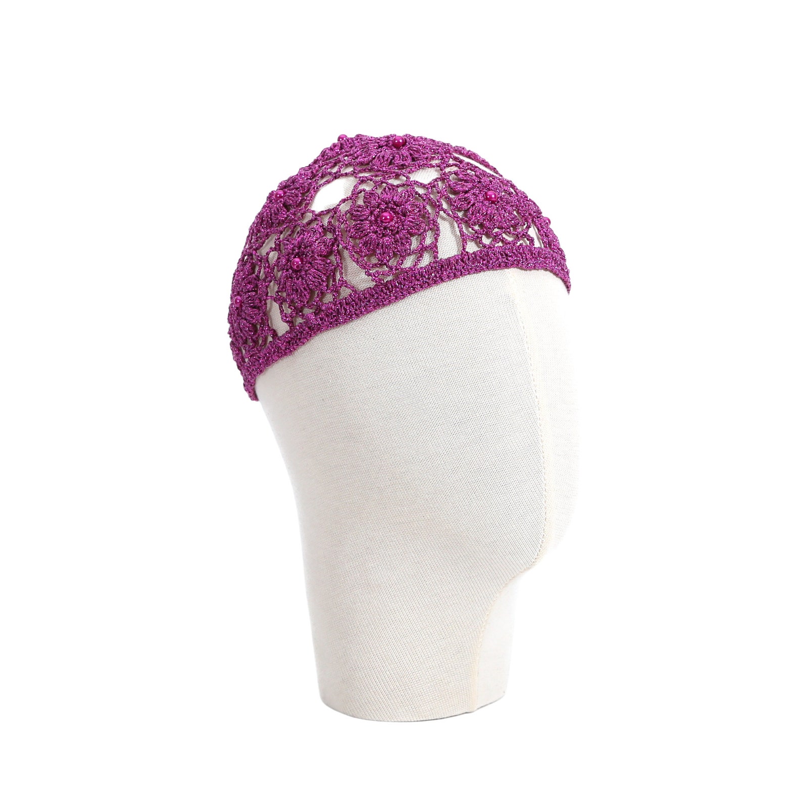 Crochet Glittery Mesh Skull Cap, Handmade Beanie - Etsy