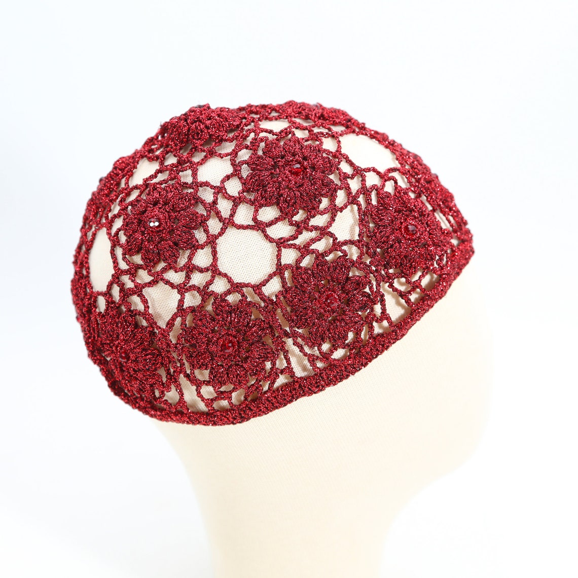 Crochet Glittery Rope Mesh Hat, All Color Skull Cap, Netted Mesh Beanie ...