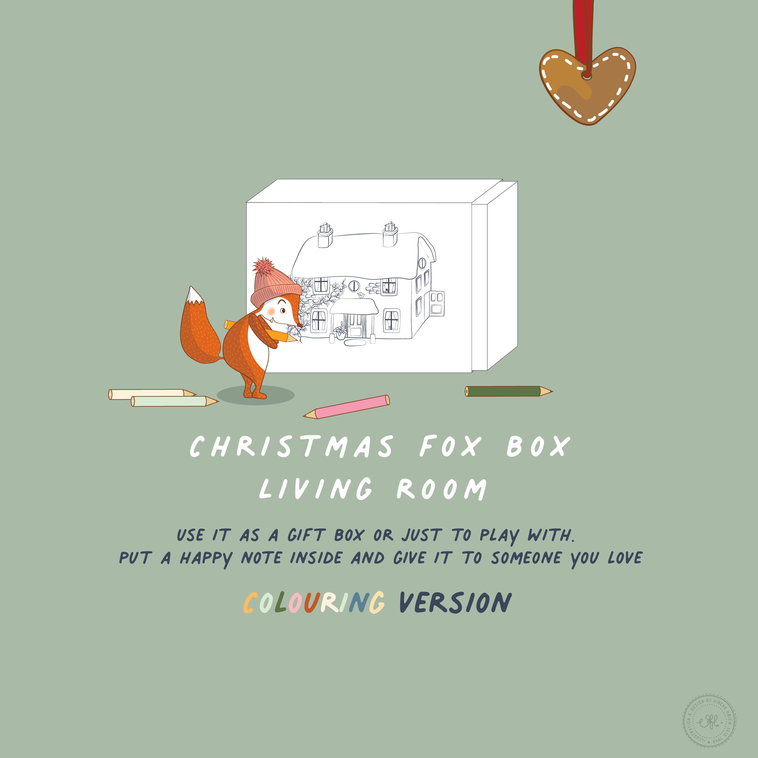 The Fox Box Colouring version Christmas House Craft | Etsy