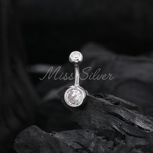 Sterling Silver Belly Button Rings/ S925 Ball Belly Ring/ 14G Belly ...