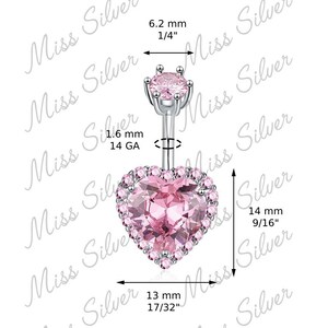 Heart Shape Belly Button Rings Heart/ S925 Love Belly Ring/ 14G Sterling Silver Navel Jewelry ...