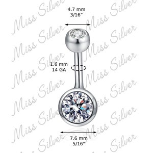 Sterling Silver Belly Button Rings/ S925 Ball Belly Ring/ 14G Belly ...