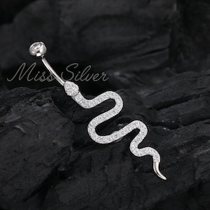 Snake Belly Button Rings/ Sterling Silver Belly Ring/ S925 Serpent ...