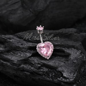 Heart Shape Belly Button Rings Heart/ S925 Love Belly Ring/ 14G Sterling Silver Navel Jewelry ...