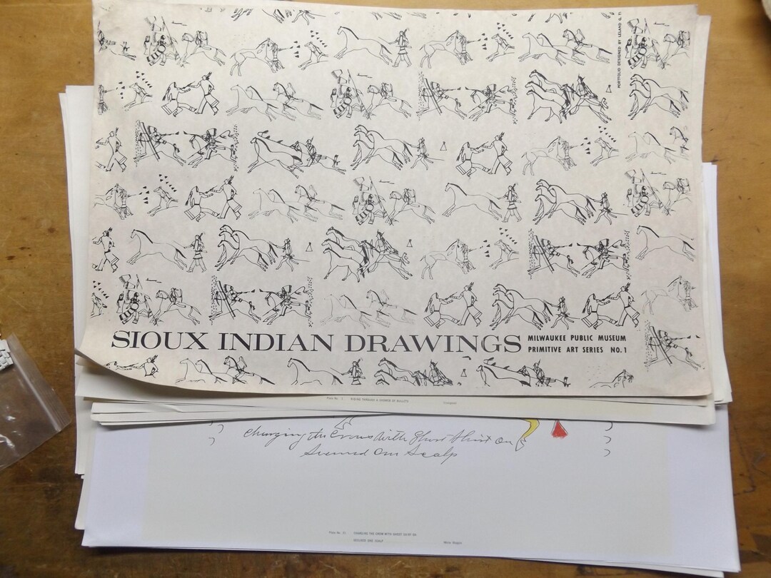 1961 Sioux Indian Ledger Drawings Color Plates 11x14 Milwaukee Art ...