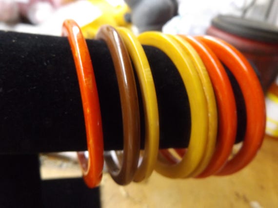 Vintage Bakelite Bangle LOT OF 7 MIX Colors nice lot - Gem