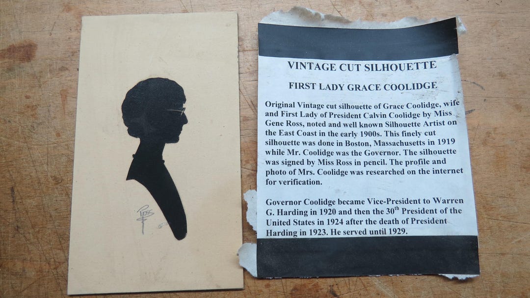 First Lady Grace Coolidge Silhouette SIGNED by Miss GENE Ross 1919 WIFE ...