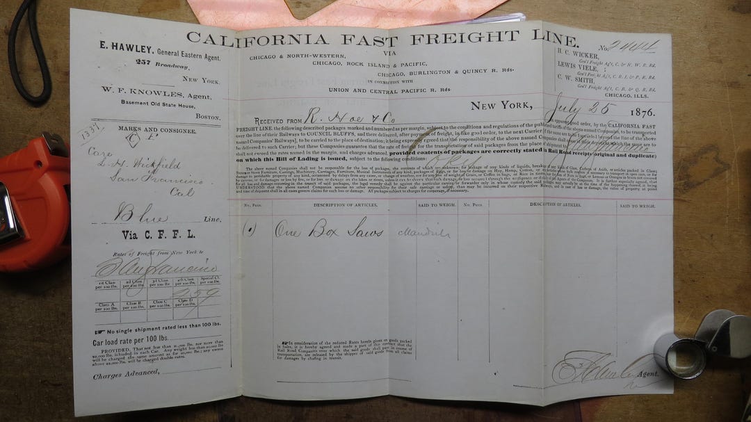 California Fast Freight Line Blue Line TRAIN Bill of Lading Signed NEW ...