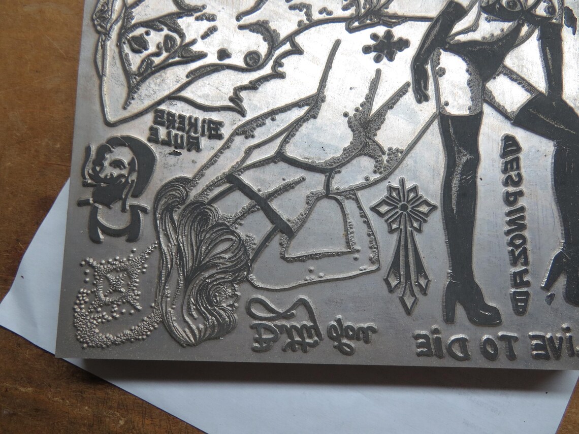 RARE Old School 1960s ALUMINUM Tattoo Mold , Tattoo Stencil Plate BIKER ...