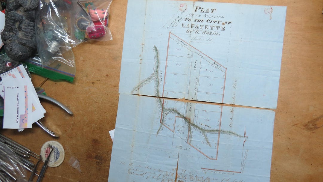1854 PRE Civil War Drawing Plat of an Addition to the City of Lafayette ...