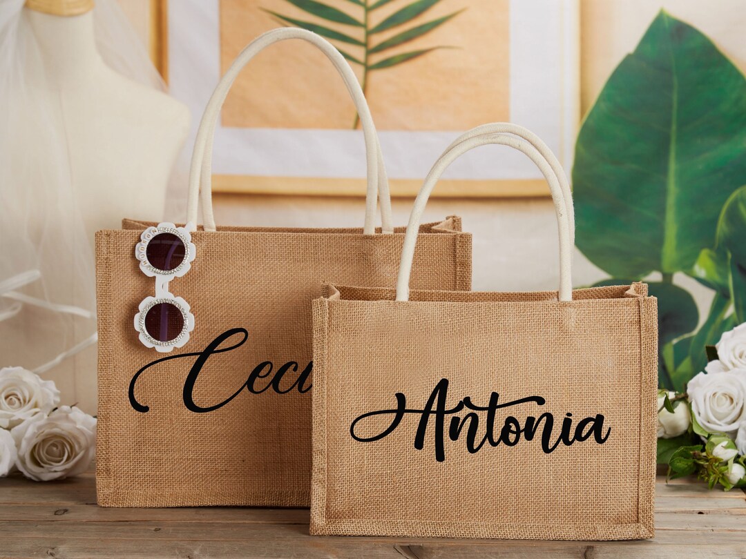 Personalized Beach Bag, Bridesmaid Gifts Bag, Burlap Tote Bag, Custom ...