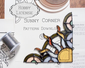 Stained Glass Corner Panel • Seagrass • Abstract Corner Window Panel ...