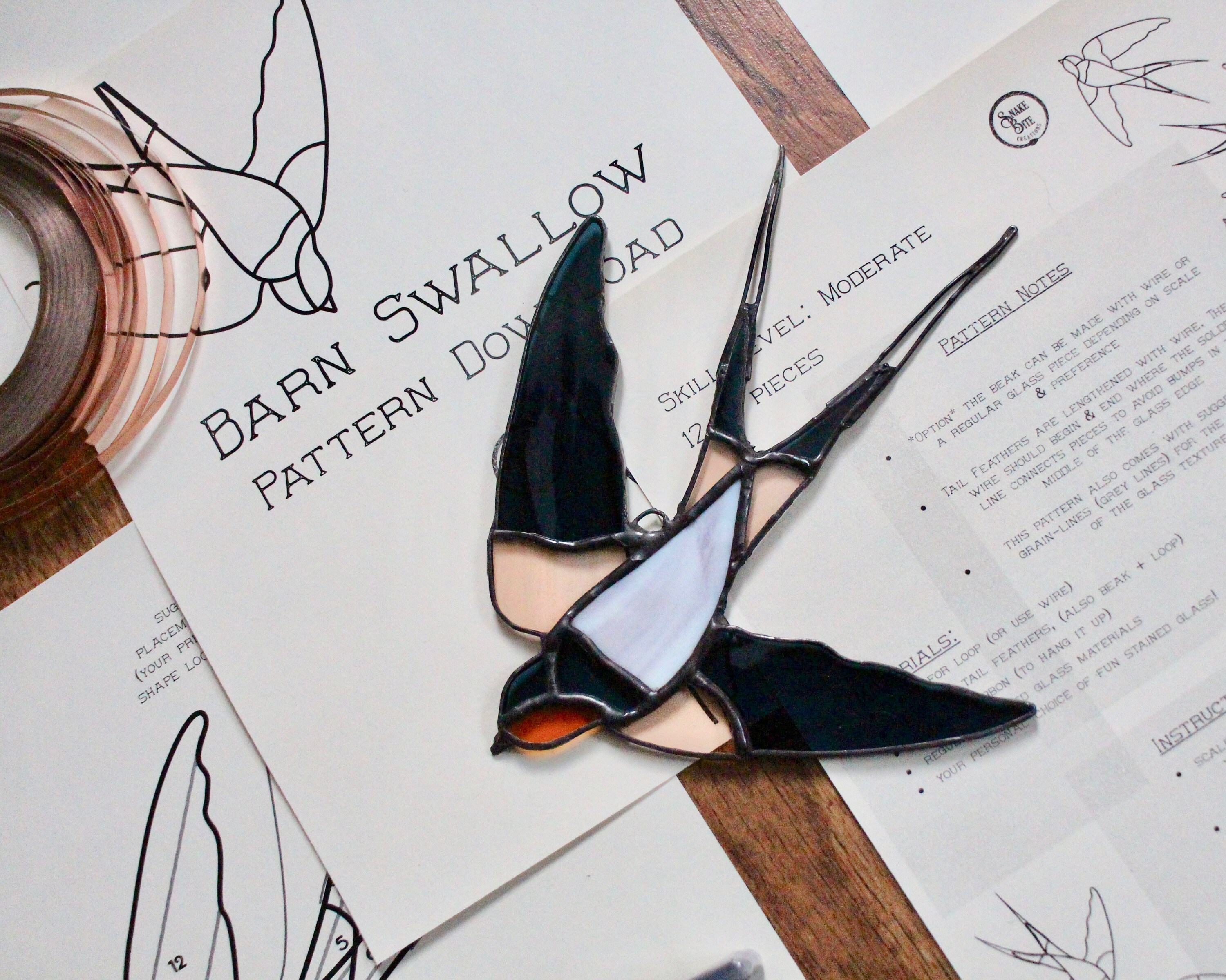 Commercial License Stained Glass Pattern: Barn Swallow Bird in - Etsy