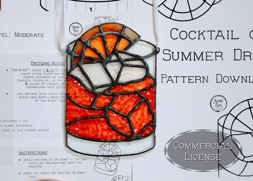Commercial License Stained Glass Pattern: Summer Drink or Cocktail Pdf ...