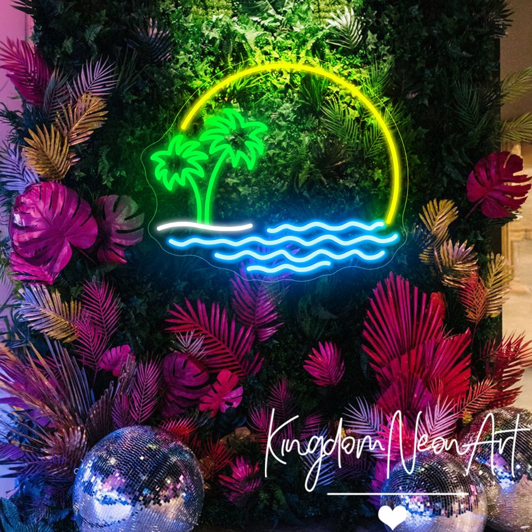 Sunset Coconut Tree and Beach Neon Sign Custom Neon Sigm Summer Outdoor ...
