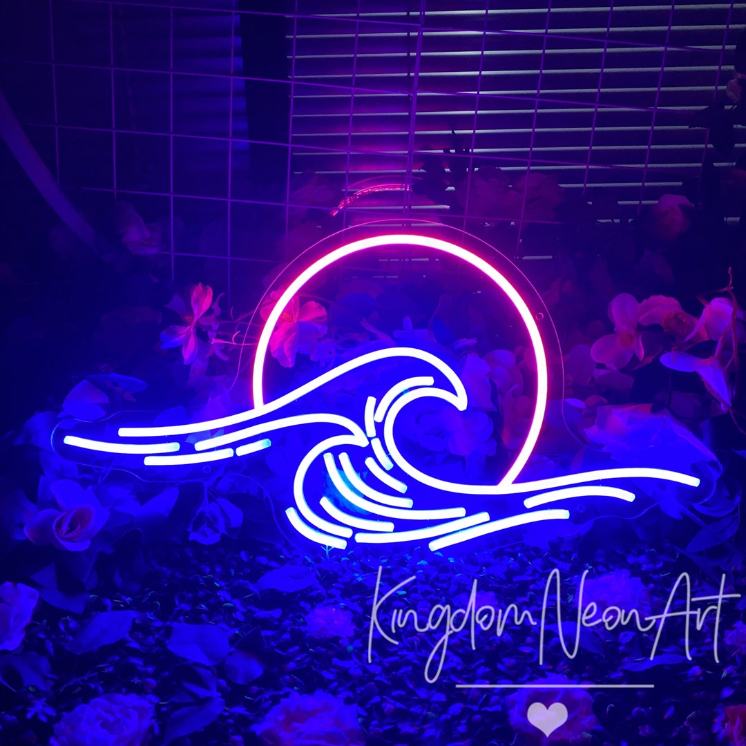 Sun With Wave Neon Sign Custom Neon Sign Led Light for Bedroom Sunset ...