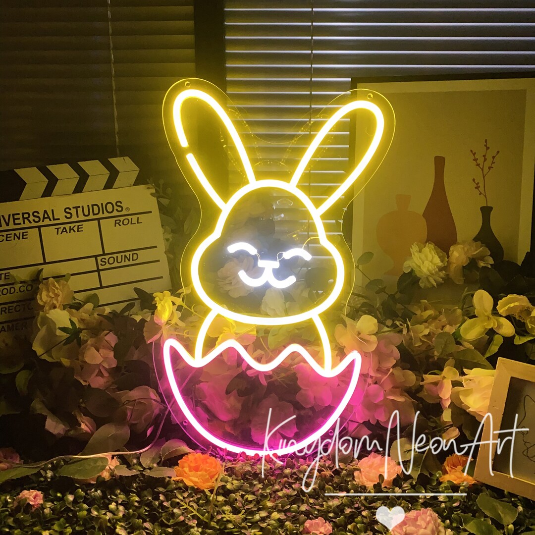 Easter Rabbit Neon Sign Custom Neon Sign Easter Egg Neon Sign Easter ...