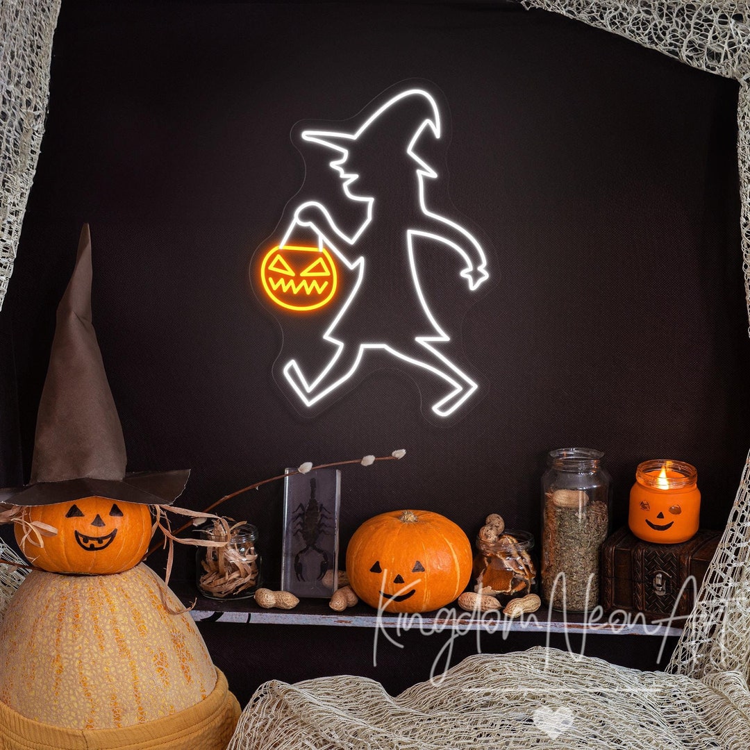 Witch With Pumpkin Neon Sign Custom Halloween Neon Sign Halloween Witch ...