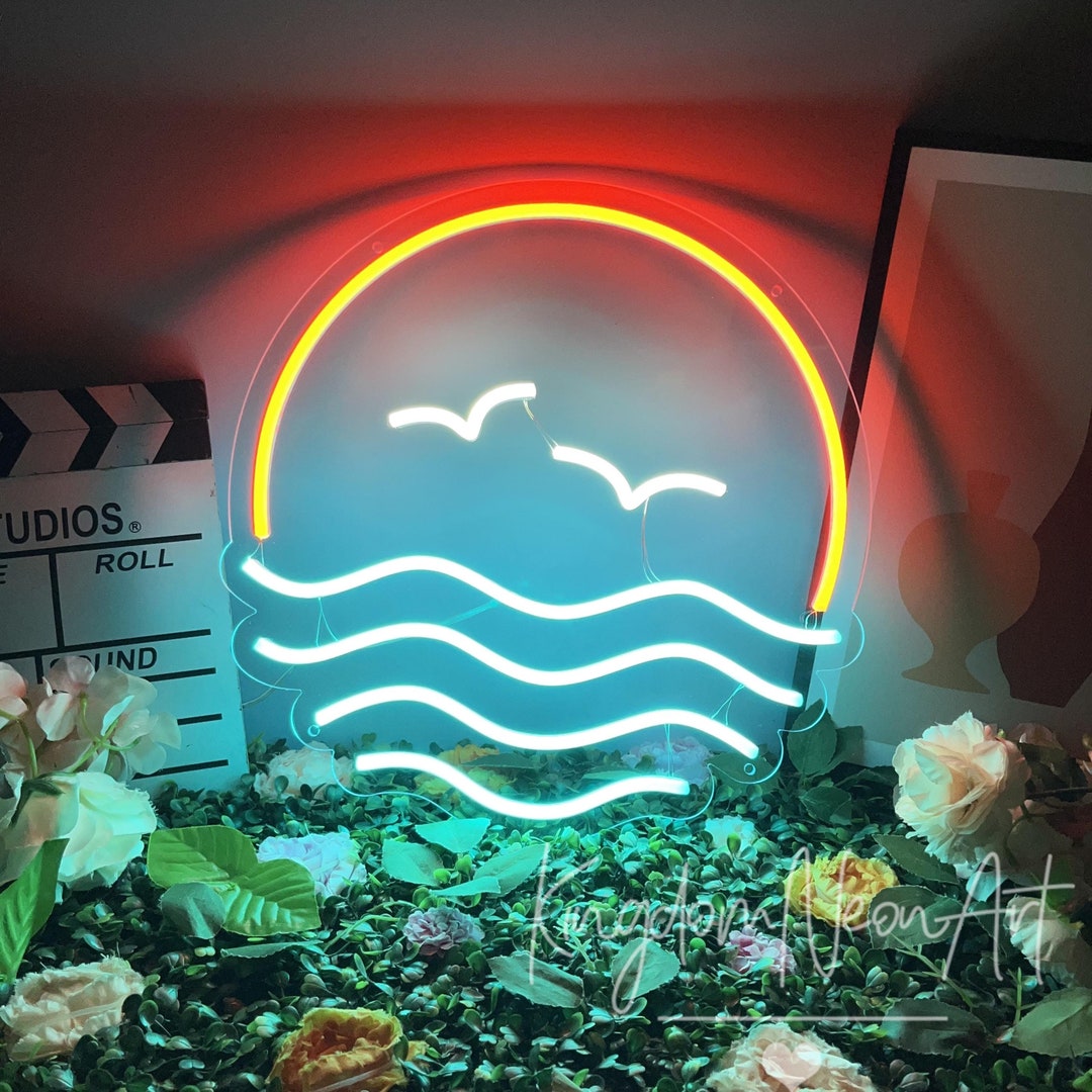 Sunset by Sea Neon Sign Custom Wave Neon Sign Seaside Scenery Art Led ...