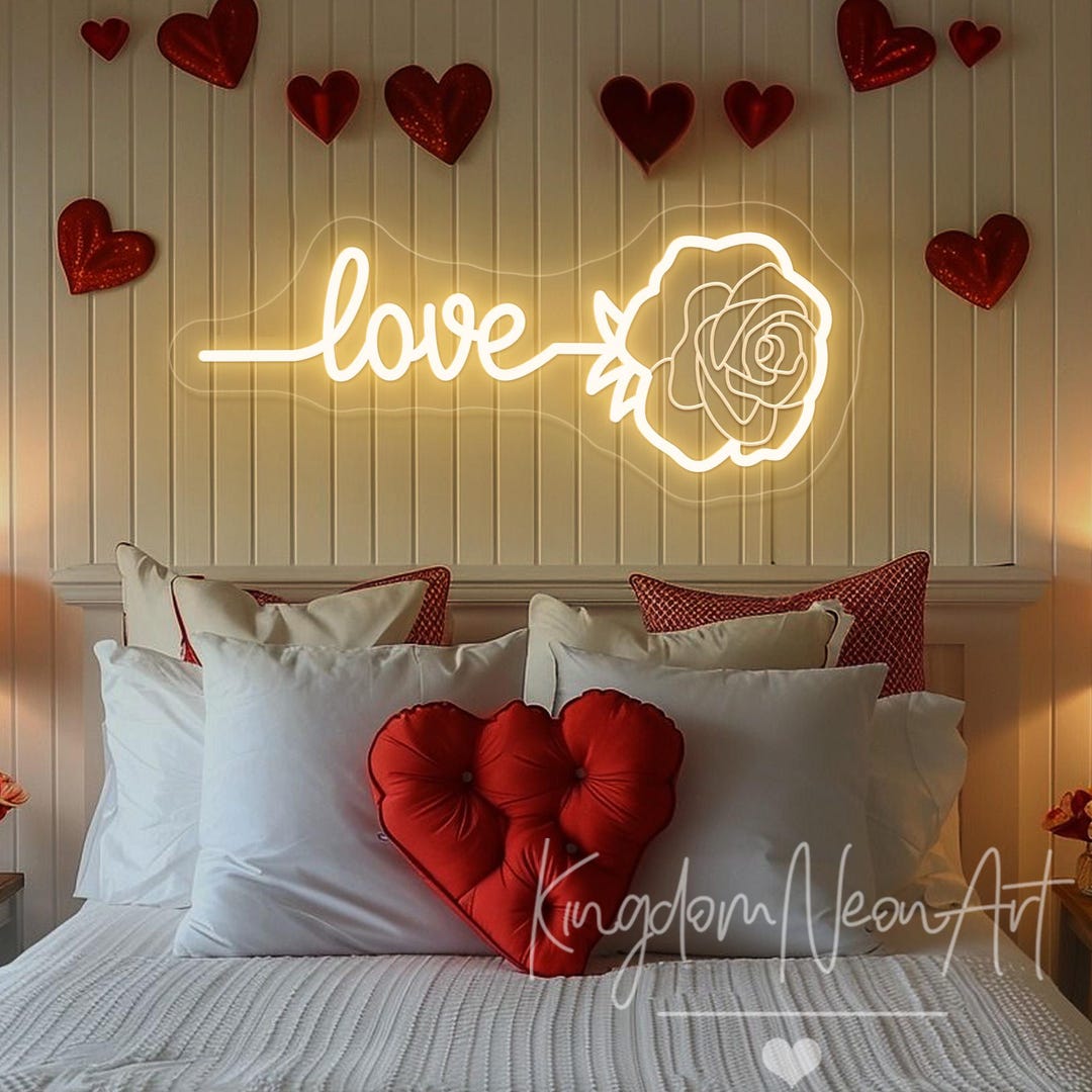 Love Rose Neon Sign Custom Neon Light Rose Led Neon Sign USB Engrave ...
