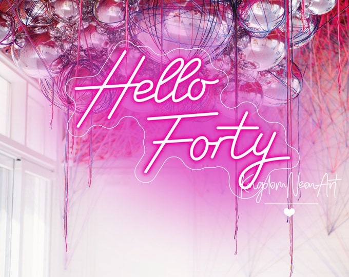 40th Birthday Neon Sign, FORTY & Fabulous in Red, Yellow and White Neon ...
