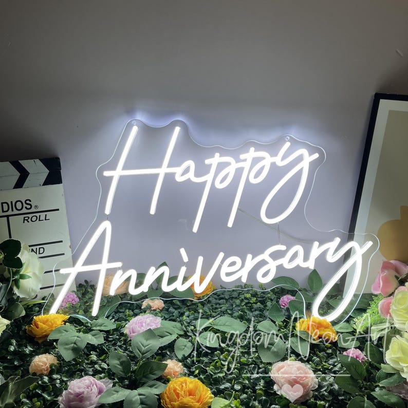 Happy Anniversary Neon Sign: Custom LED Wedding Decor - Etsy