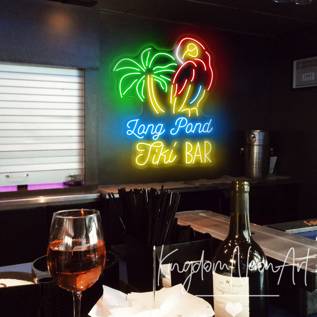Custom Bar Neon Sign Bar Name Neon Sign Led Light Palmtree Tiki Bar Decor Parrot Palm Tavern ...
