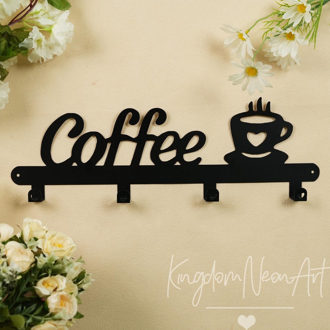 Coffee Cup Hooks Coffee Metal Sign Cafe Coffee Bar Wall Decor Metal ...