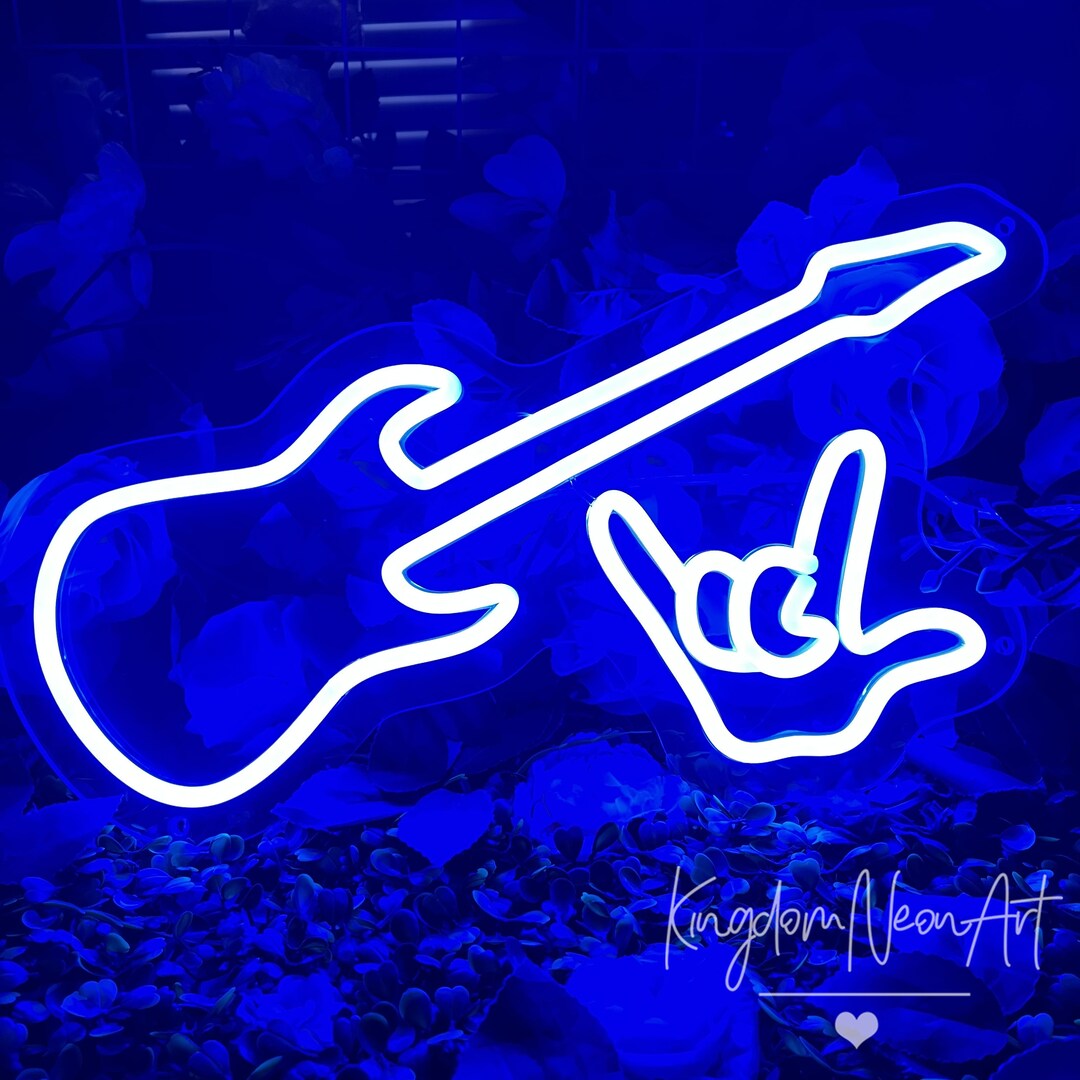 Rockin Guitar Neon Sign Custom Neon Sign Led Neon Light Rock Band Neon ...