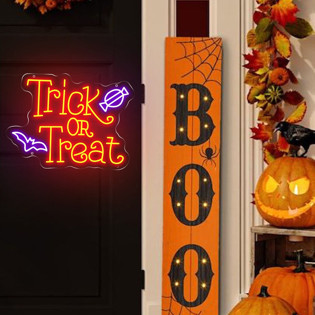 Trick or Treat Neon Sign | Halloween Party Decor - Etsy