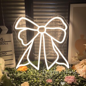 Pink Bow Neon Sign Custom Neon Sign Pink Led Light Girl's Room Decor ...