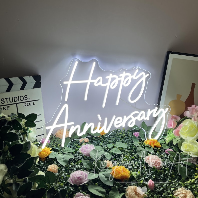 Happy Anniversary Neon Sign: Custom LED Wedding Decor - Etsy