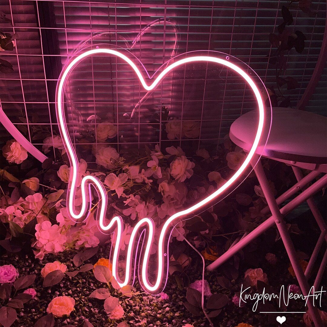 Dripping Heart Neon Sign Melting Heart Decor Home Room - Etsy