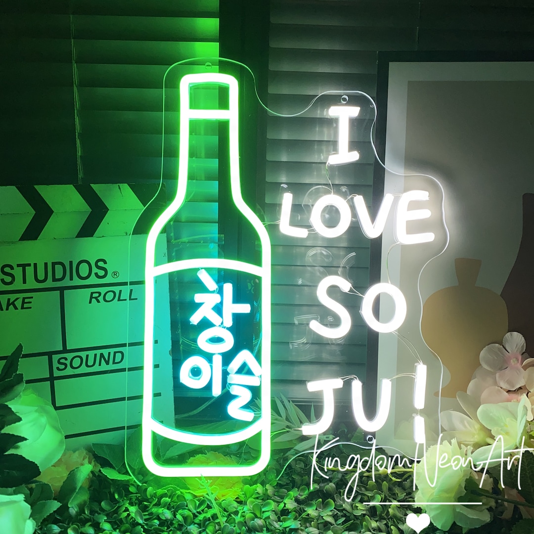 Letrero de neón "I Love Soju", decoración de bar coreano, luz LED ...