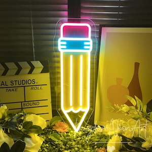 Pencil Neon Sign Custom Neon Sign Ruler Pencil Led Light Classroom ...