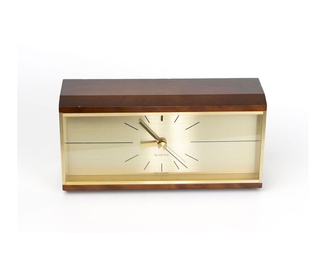 Rare Vintage 60s Mid Century Germany Brass & Teak Desk Clock - Etsy