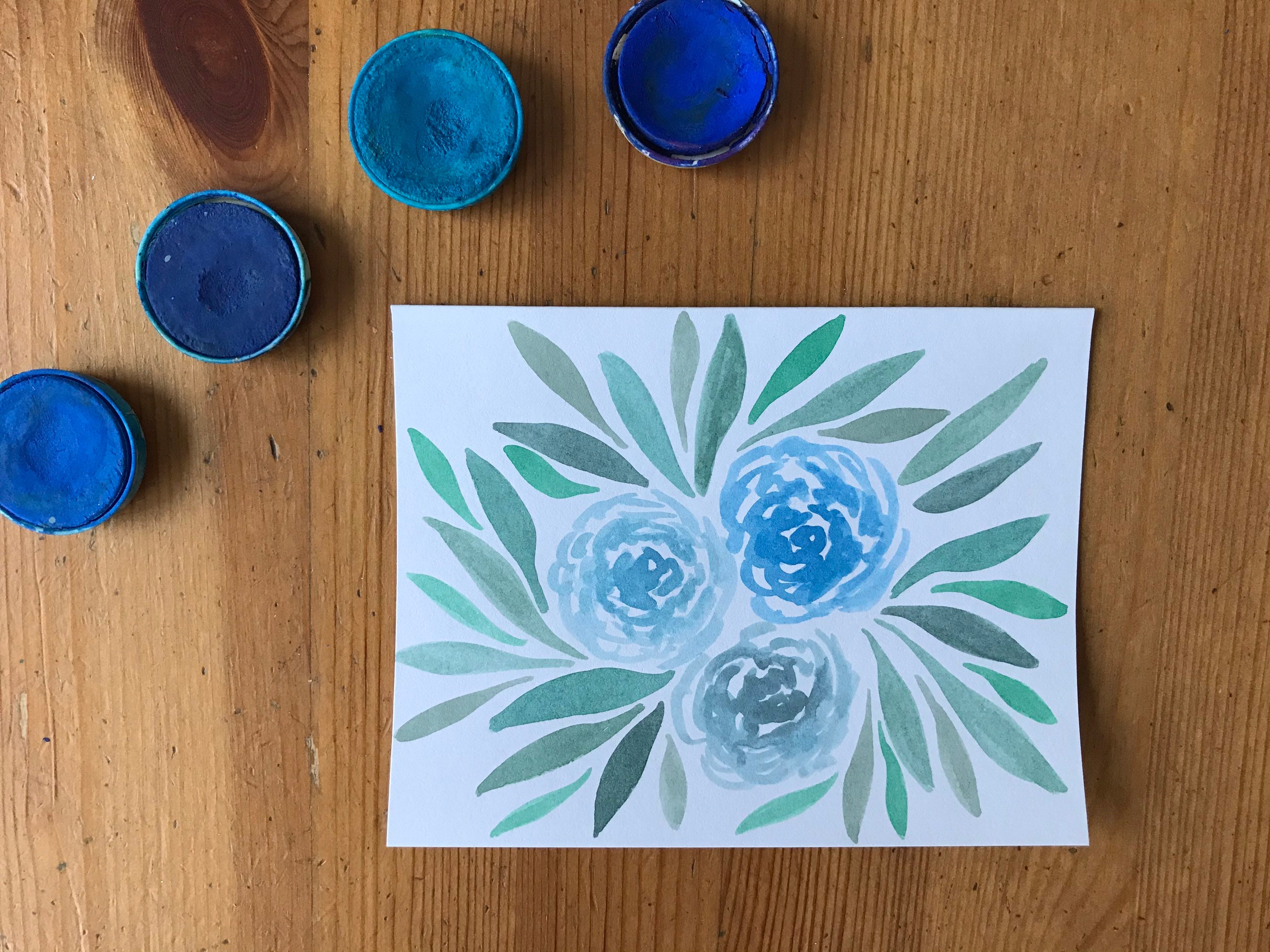 Greeting Cards Modern Blue Floral Blue Flowers Simple - Etsy