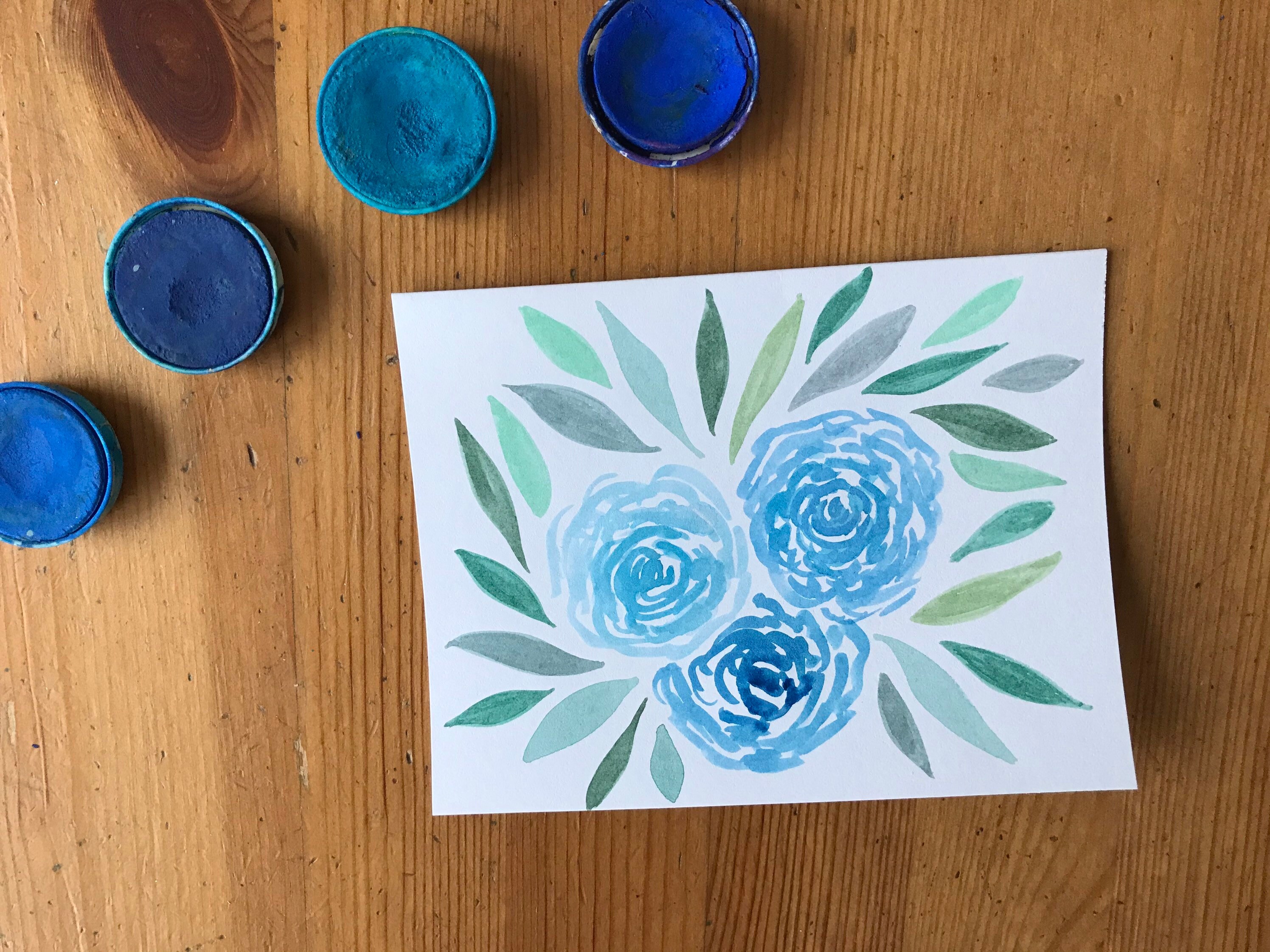Greeting Cards Modern Blue Floral Blue Flowers Simple - Etsy
